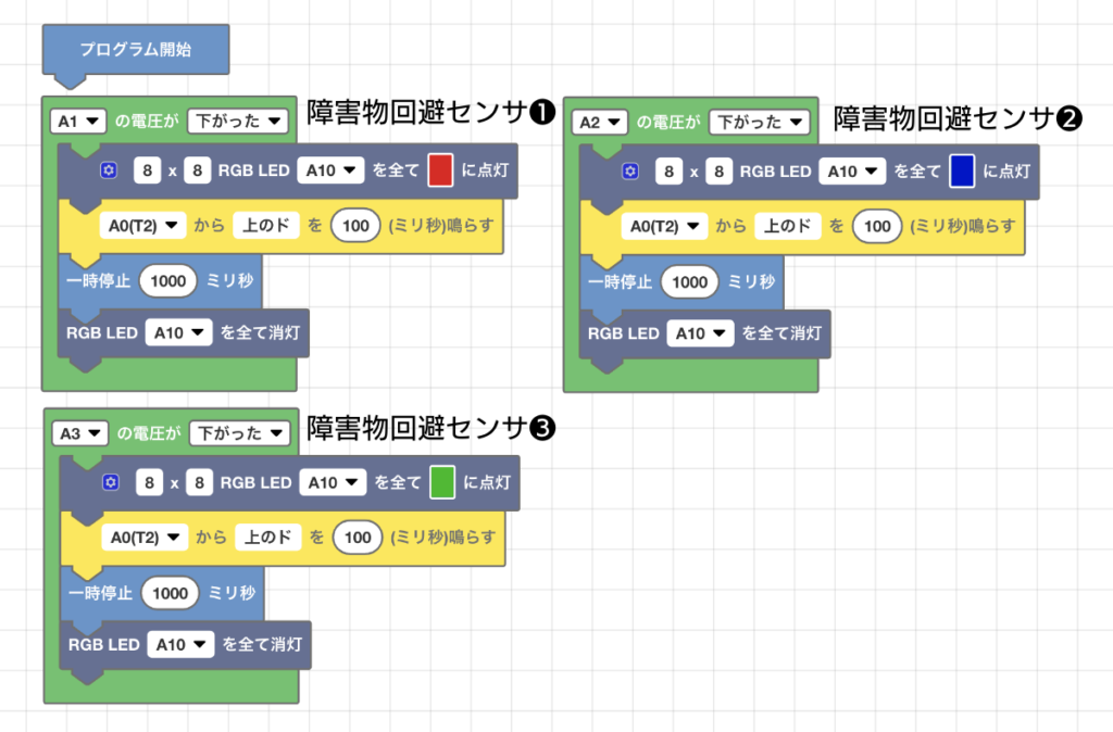 [SPACEBLOCK-19]センサとLEDをたくさん使いたい！〜障害物回避センサ×3・LEDパネル×2・圧電スピーカー – 知りたい！プログラミングツール図鑑